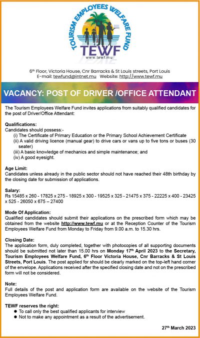 TEWF – Tourism Employees Welfare Fund